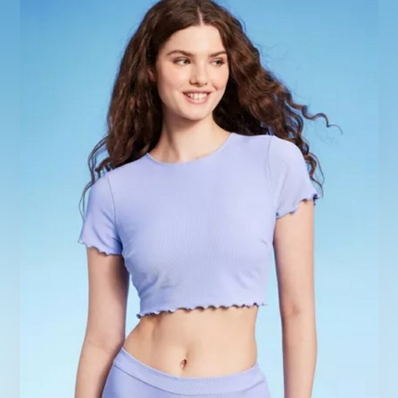 wild fable | Swim | Womens Ruffle Detail Ribbed Short Sleeve Cropped ...